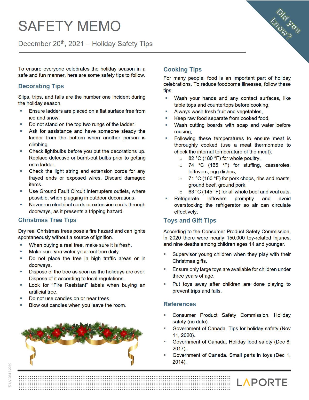 Holiday Safety Tips - Laporte Consultants