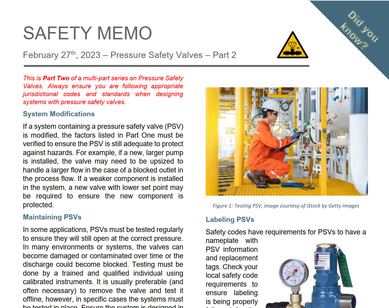 Pressure Safety Valves - part 2 - Laporte Consultants
